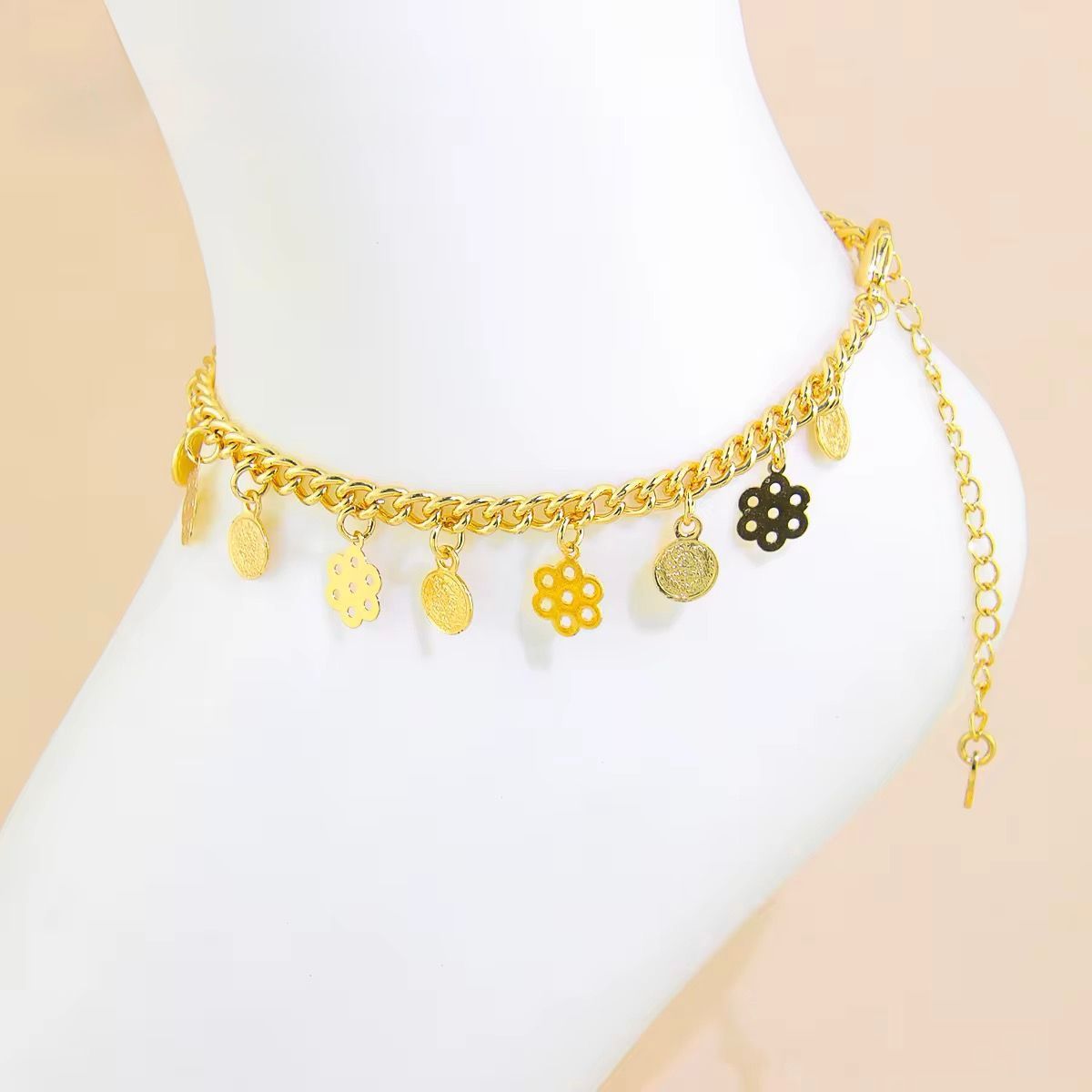 Anklet - Gold chain small coins and 7 eye – Holee Jewelry